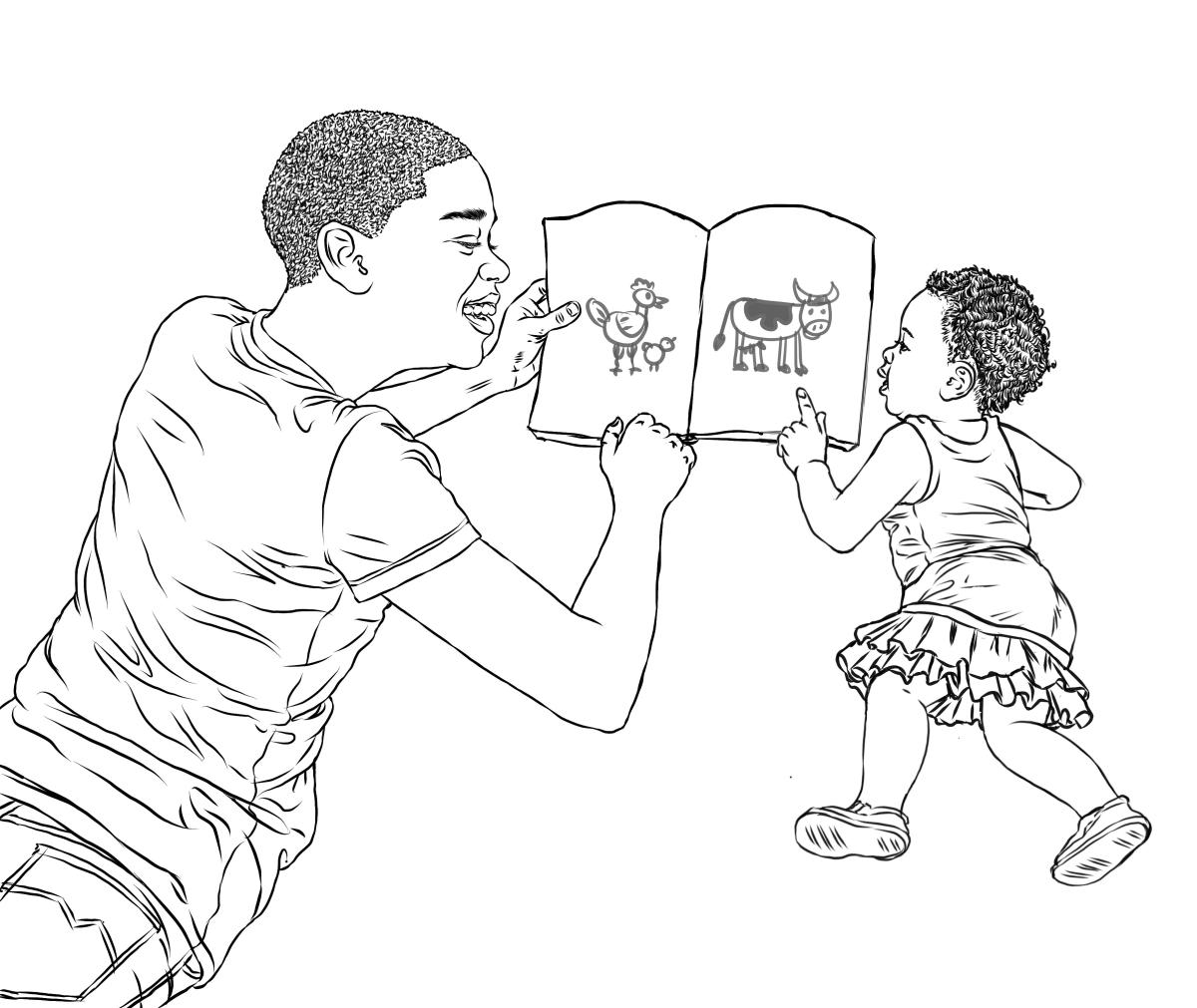 Early Communication - Brother reading a picture book with a child - 01a ...